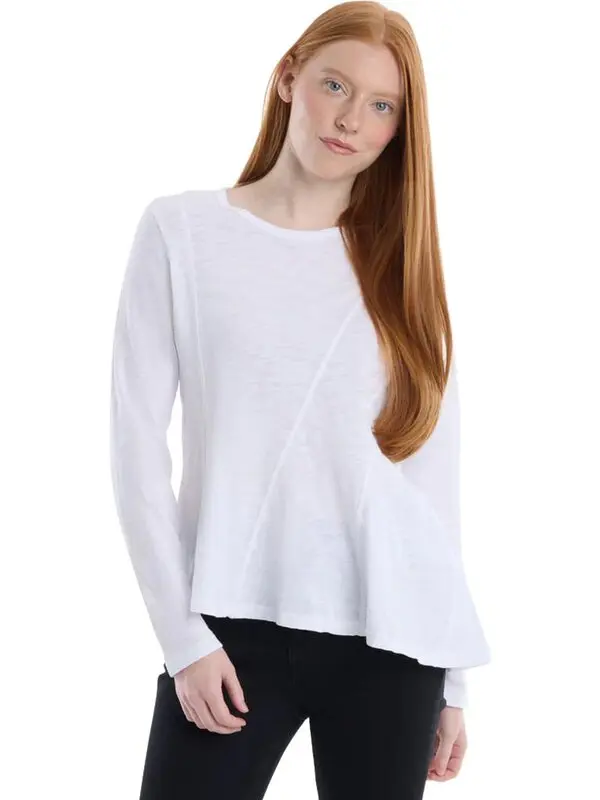 WILT CLOTHING Round Neck Long Sleeve Tee With Asymmetric Hem - White
