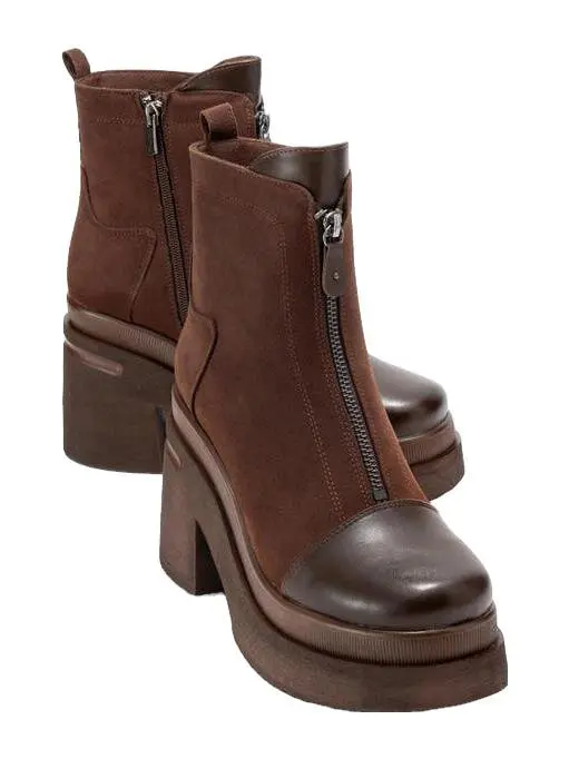 PROLOGUE SHOES Ardenne Platform Zip Up Boots - Brown Suede Faux Leather