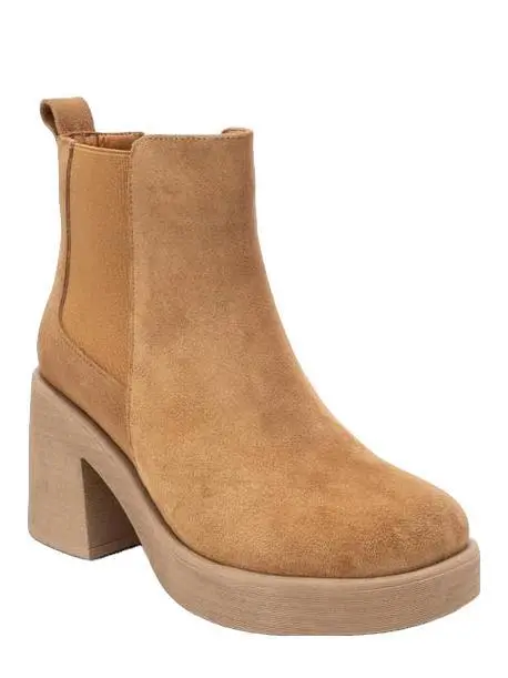 FOREVER & ALWAYS SHOES Platform Ankle Boots - Cognac Suede Leather