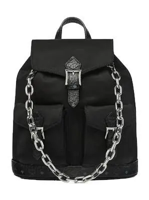 Mcm Mini Aren Drawstring Backpack In Econyl And Leather - Black