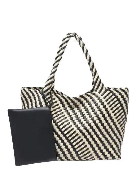 MODA LUXE Woven Vegan Leather Tote - Black Ivory