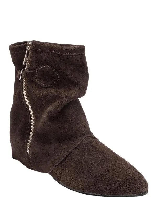 FOREVER & ALWAYS SHOES Leather Zip Boot - Brown Suede Leather