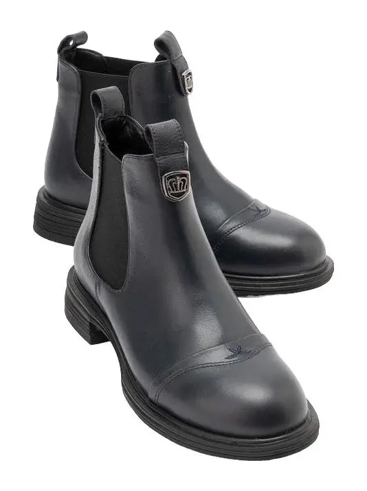 FOREVER & ALWAYS SHOES Leather Buckled Chelsea Boot - Navy Leather