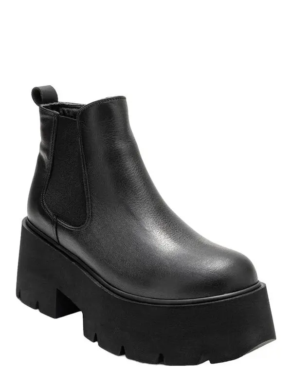FOREVER & ALWAYS SHOES Leather Platform Chelsea Boots - Black Leather