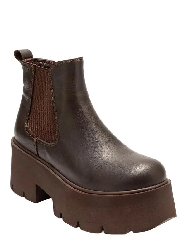 FOREVER & ALWAYS SHOES Leather Platform Chelsea Boots - Brown Leather