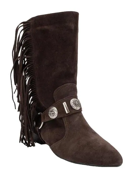FOREVER & ALWAYS SHOES Selora Leather Buckle Western Boots - Brown Suede Leather