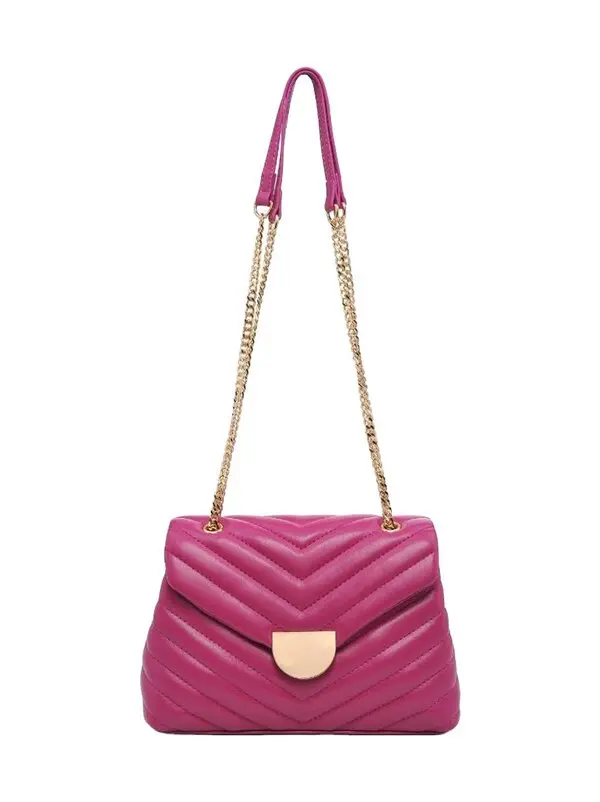 MODA LUXE Chevron Crossbody Bag With Gold Hardware - Fuchsia