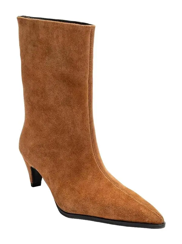 FOREVER & ALWAYS SHOES Aleo Leather Pointed Toe Boots - Cognac Suede Leather