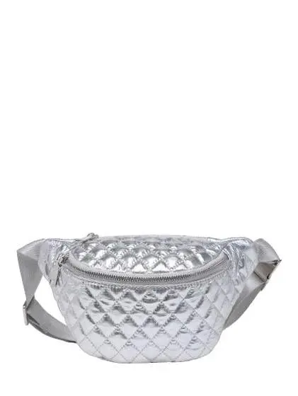 MODA LUXE Quilted Metallic Belt Bag - Silver