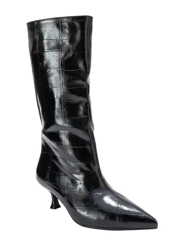 PROLOGUE SHOES Embossed Pointed-toe Boots - Black Print Faux Leather