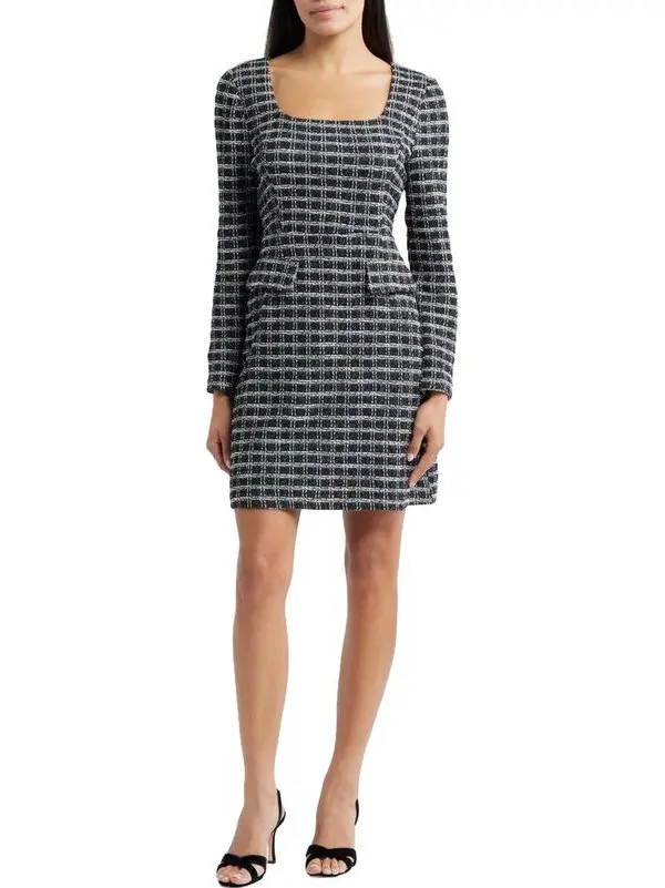 Julia Jordan Windowpane Plaid Bouclé Dress - Black Multi