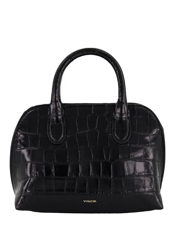 Vince Mini Delphine Croc Embossed Leather Top Handle Bag - Black
