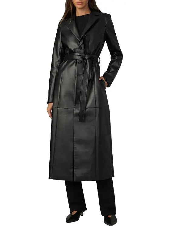 Joe's Jeans Faux Leather Trench Coat With Belt - Black