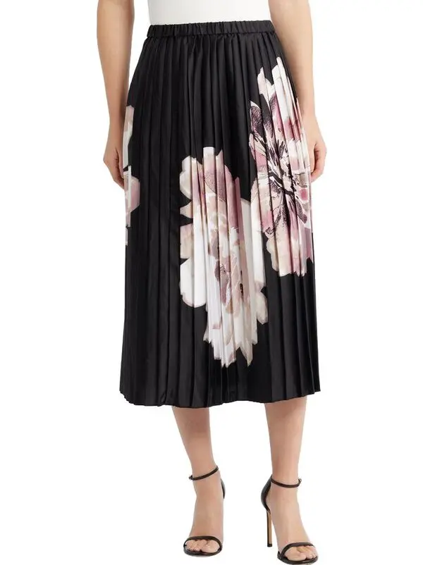 Anne Klein Printed Pleated Midi Skirt - Black Multi/black