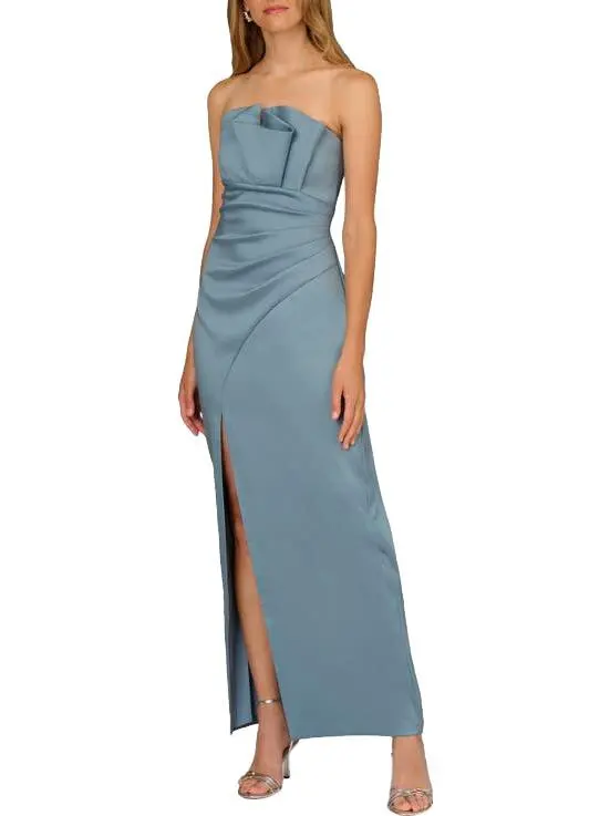 Aidan Mattox Strapless Column Gown - Blue Grey