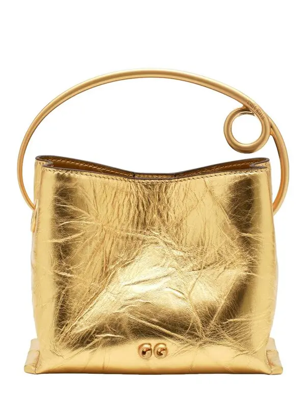 Cult Gaia Lalli Metallic Leather Top Handle Bag - Brass