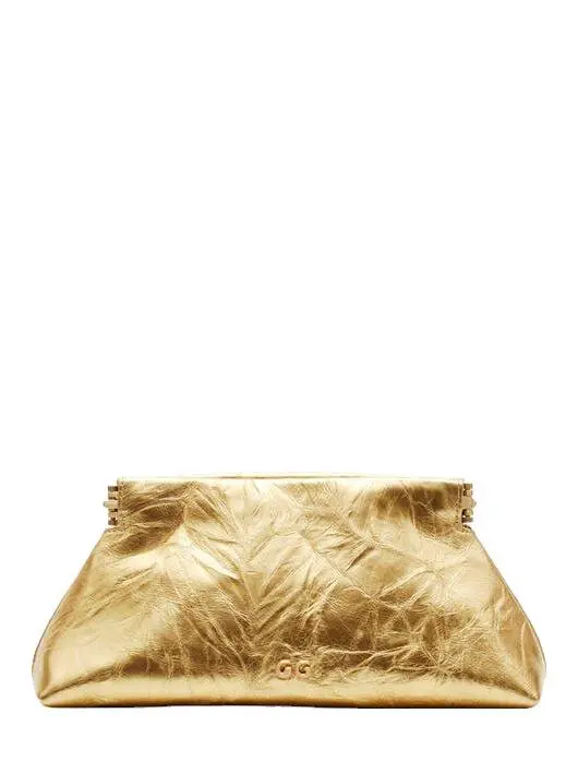 Cult Gaia Mini Lillia Metallic Leather Frame Clutch - Brass