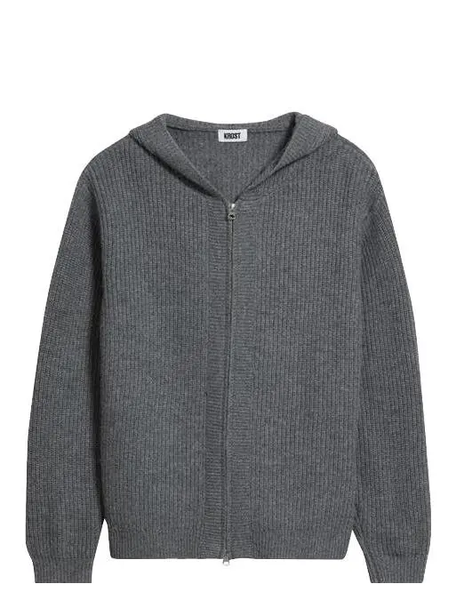 KROST Rib Wool Hooded Zip Cardigan - Gunmetal
