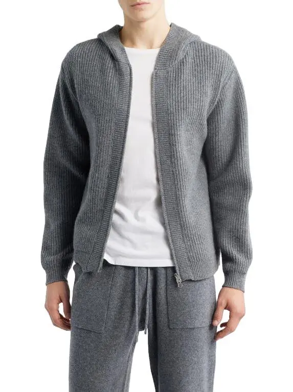 KROST Rib Wool Hooded Zip Cardigan - Gunmetal