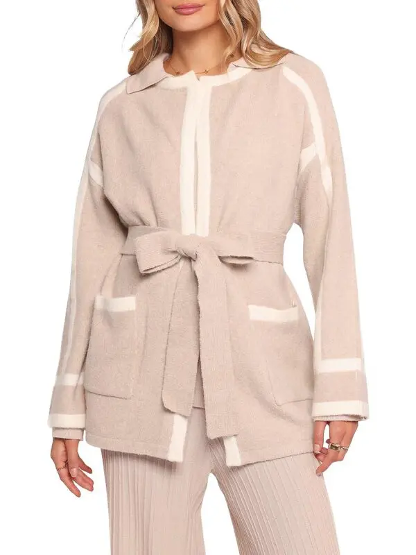PETAL & PUP Tie-waist Longline Cardigan - Beige