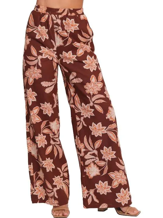 PETAL & PUP Samira Floral Wide Leg Pants - Orange Floral