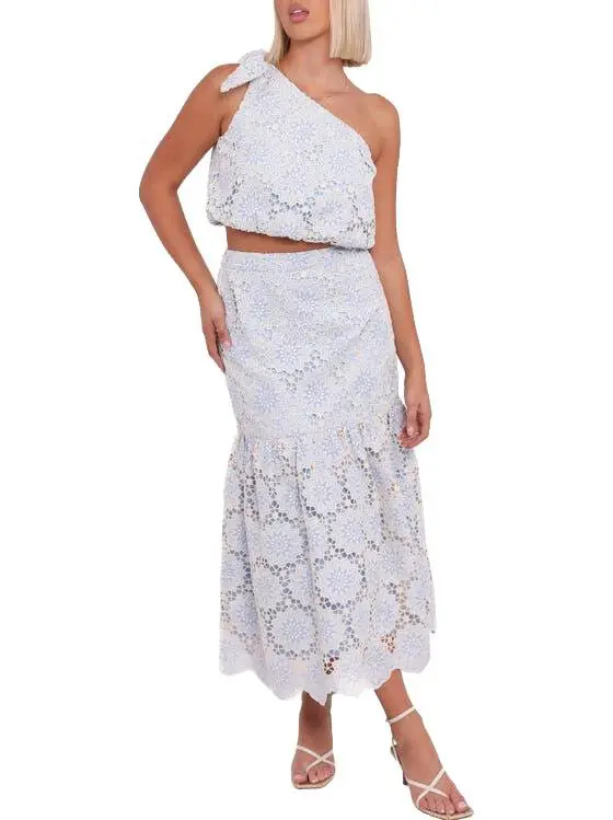 PETAL & PUP Lace One-shoulder Crop Top And Maxi Skirt Set - Blue