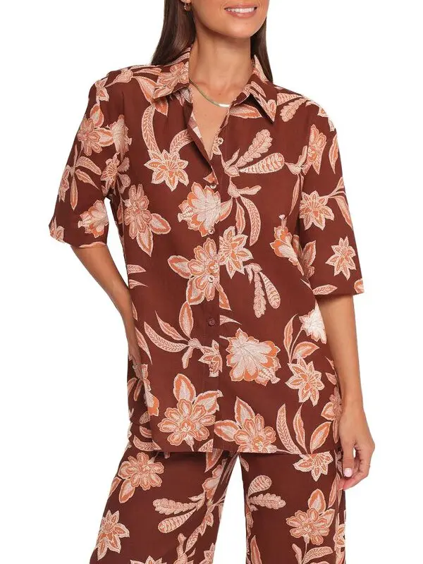 PETAL & PUP Floral Cotton Blend Button-up Shirt - Orange Floral