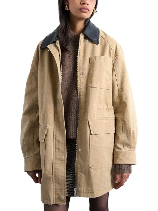 Topshop Cotton-blend Barn Jacket - Tan