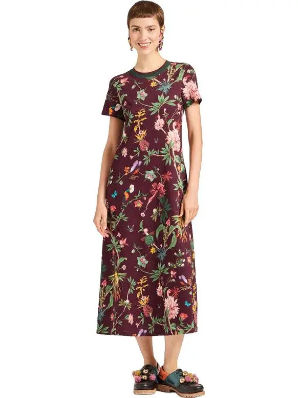 La DoubleJ Sporty Swing Printed Cotton Jersey Dress - Zooflora Bordeaux