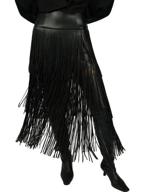 WeWoreWhat Fringe Midi Skirt - Black