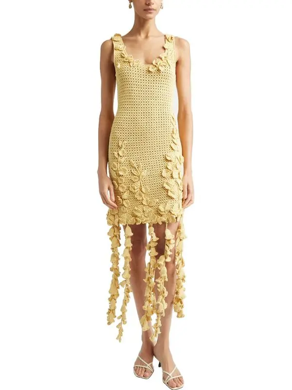 Oscar De La Renta 3d Floral Knit Dress - Banana