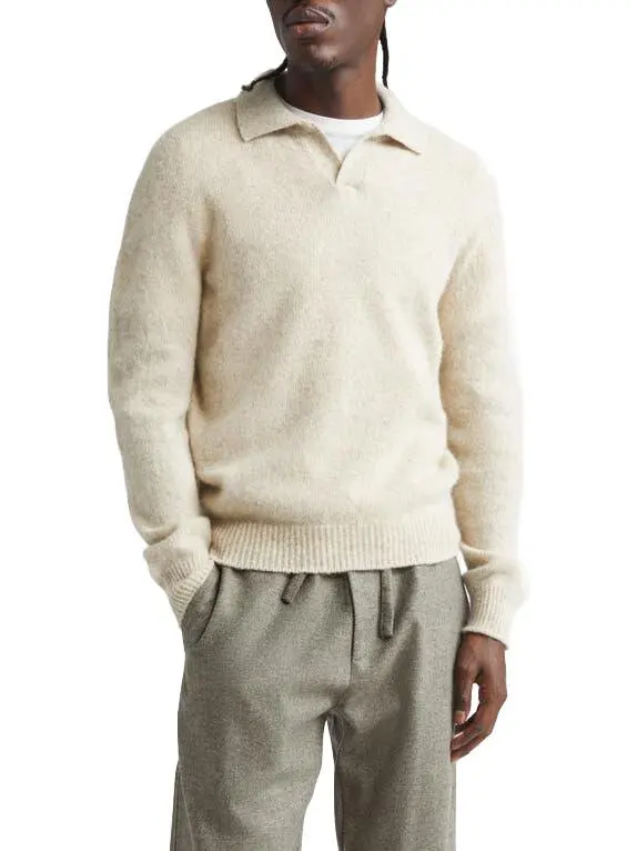 De Bonne Facture Long Sleeve Wool Polo Sweater - Biscuit