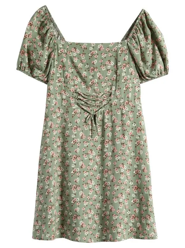 LOVE, FIRE Floral Puff Sleeve Dress - Sage Floral