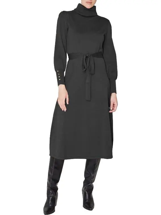 Julia Jordan Turtleneck Midi Dress With Belt - Black