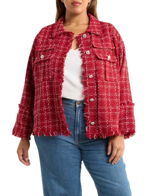 SUGARLIPS Trista Tweed Blazer - Red-whte