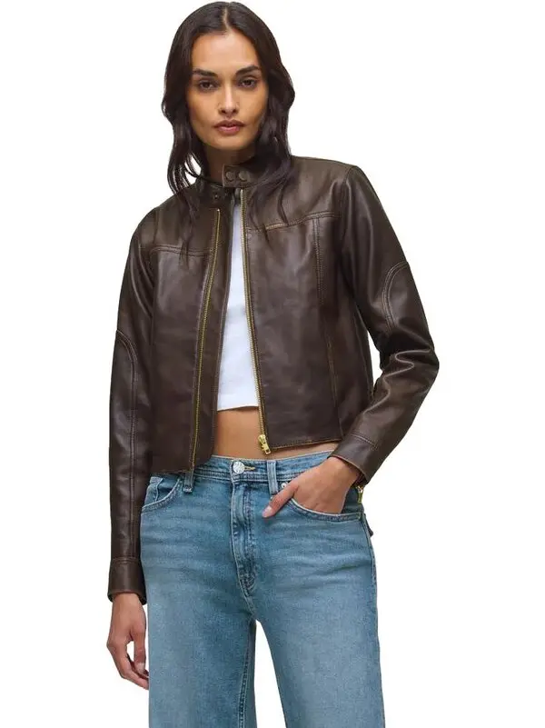 Hudson Jeans Leather Moto Jacket - Umber