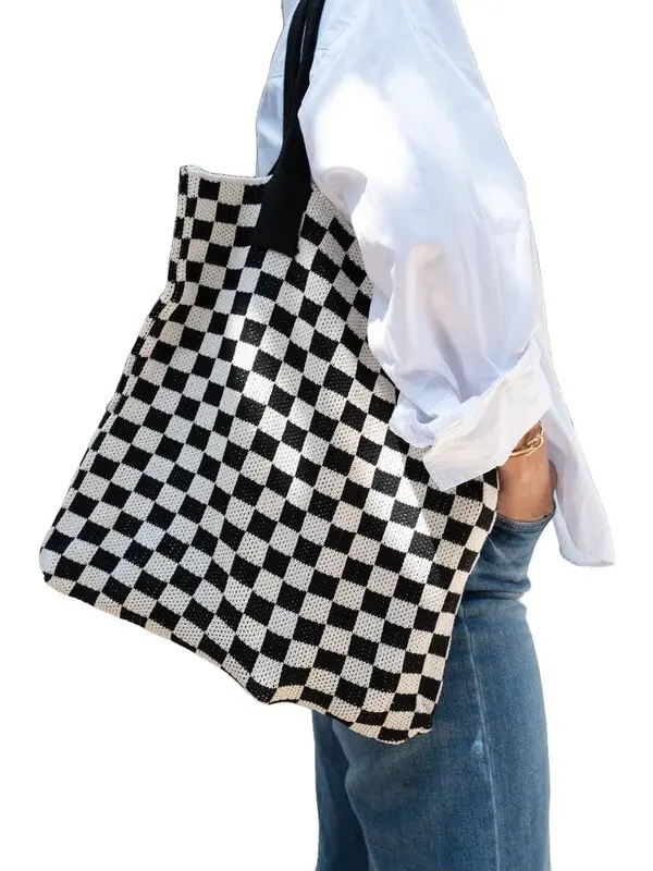 CASUPO Checkered Knit Tote Bag - Black And White