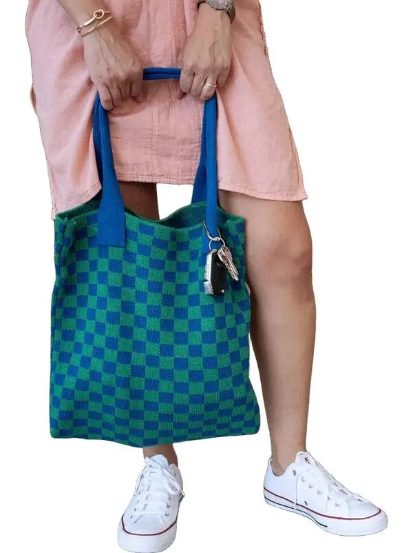 CASUPO Checkered Knit Tote Bag - Navy And Green