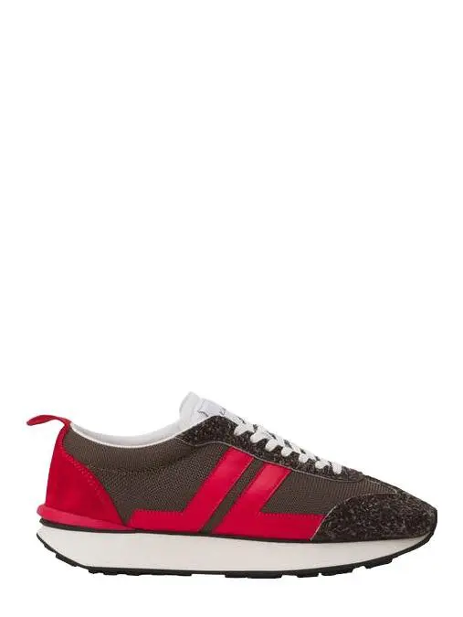 LANVIN Bumpr Sneakers In Mesh And Brushed Suede - Marron/rouge