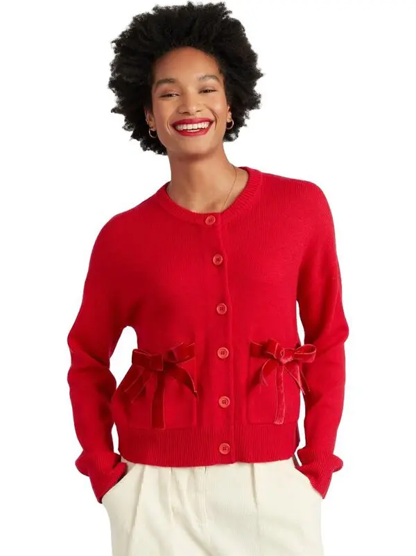 Chinti & Parker Wool-cashmere Cardigan With Velvet Bows - Velvet Red