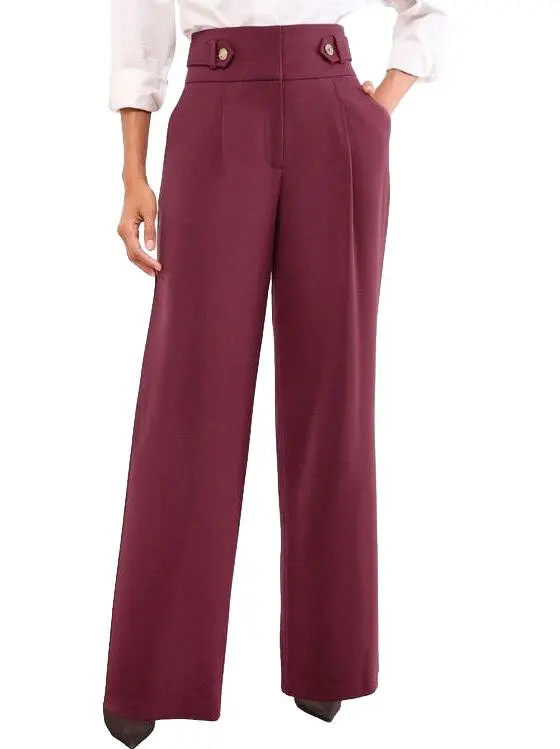 LIPSY Button Detail Wide Leg Trousers - Burgundy