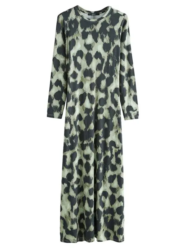 NEXT Animal Print Jersey Maxi Dress - Khaki Green