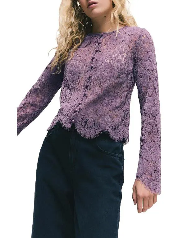 NEXT Lace Button-up Top - Purple