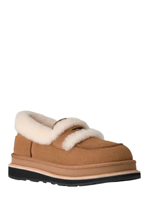 UGG X Sacai Genuine Shearling Trim Penny Loafer - Chestnut