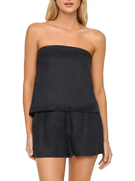 L*Space Tessa Strapless Linen Cover-up Top - Black