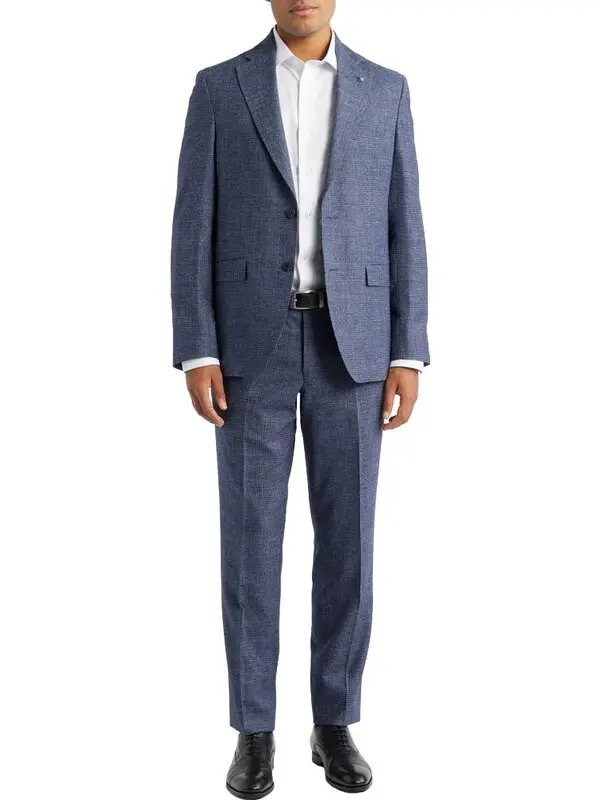 JACK VICTOR Montana Textured Super 120s Wool Suit - Mid Blue