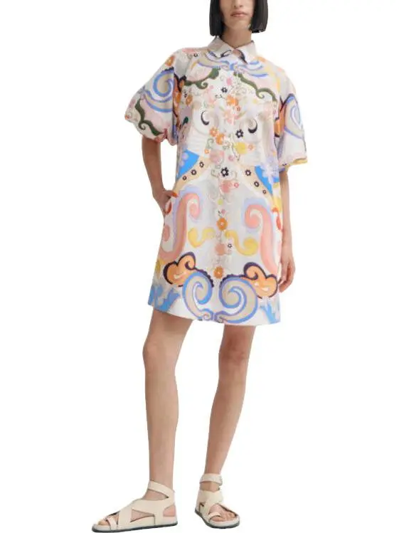DE LORETA Cotton Mini Shirtdress - Rambutan Print