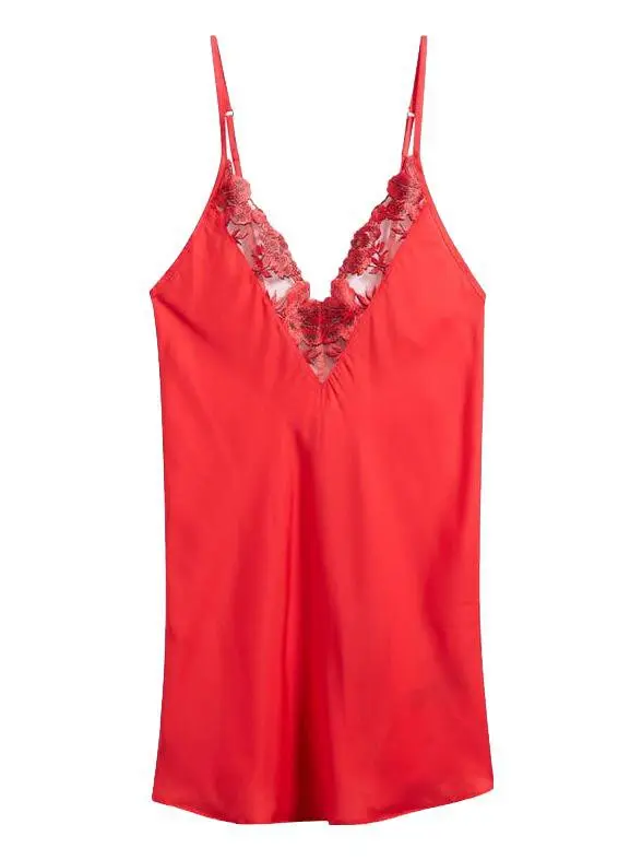 Bluebella Lavanya Luxe Satin Short Chemise - Red/black/sheer