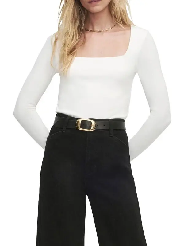FAVORITE DAUGHTER The Harvey Fitted Square Neck Rib Sweater - White