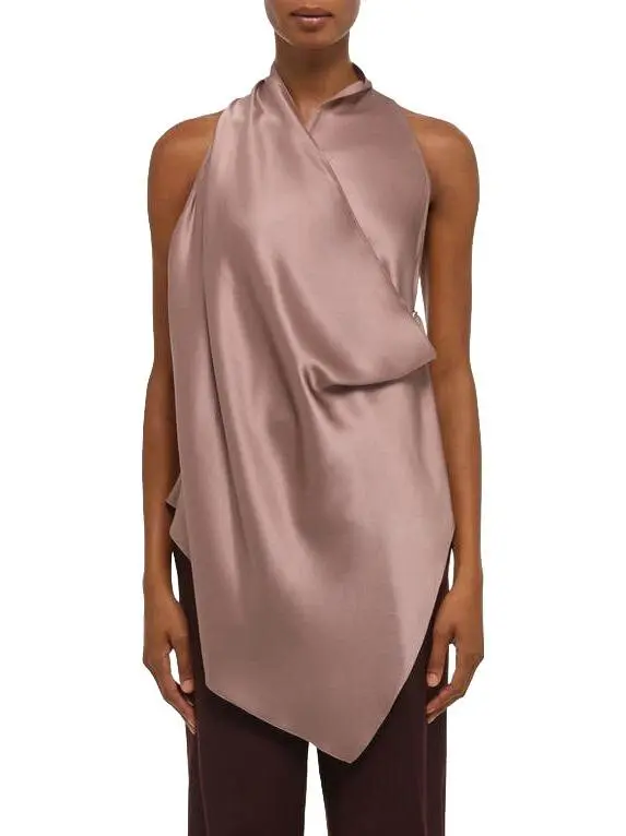 Helmut Lang Drape Sleeveless Silk Top - Tea Rose